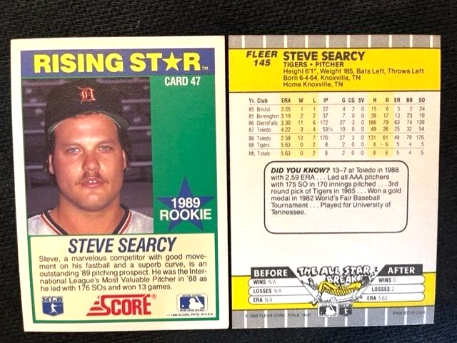 MLB - Steve Searcy 1989 Score Rising Star & 1989 Fleer Baseball ...