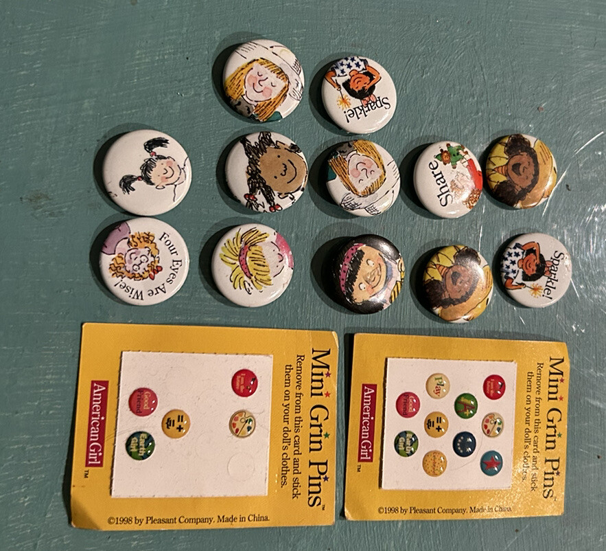AMERICAN GIRL COLLECTOR GRIN PINS PIN BACKS Lot of 10 PINS Plus GRIN ...