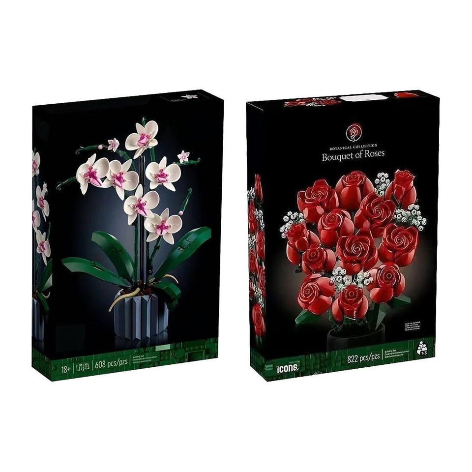 DIY Creative Building Blocks Assembly Series Red Rose Simulation Flower ...