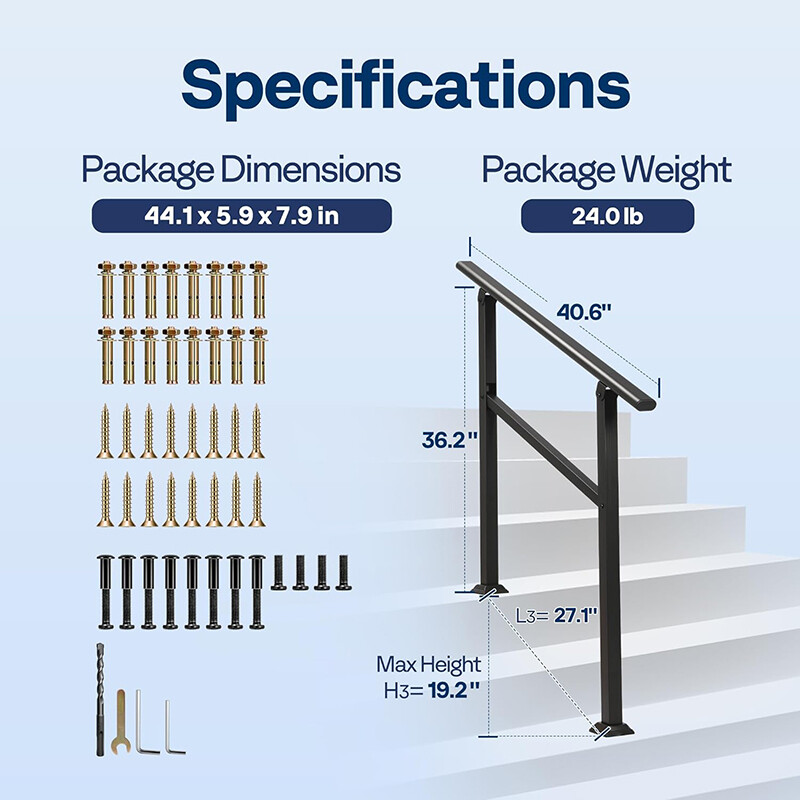 2/3/4/5/6 Steps Hand Rails for Outdoor Steps 2-Pack Wrought Iron Porch ...