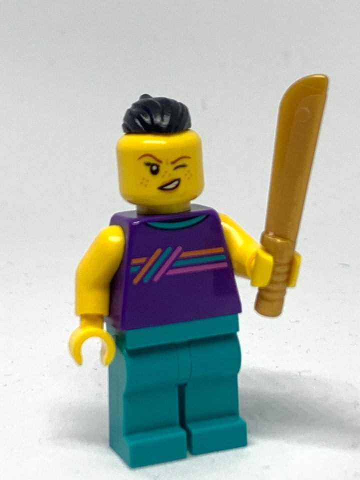 LEGO® City Minifigure Crime Lady Purple Torso Teal Legs with Gold Sword ...