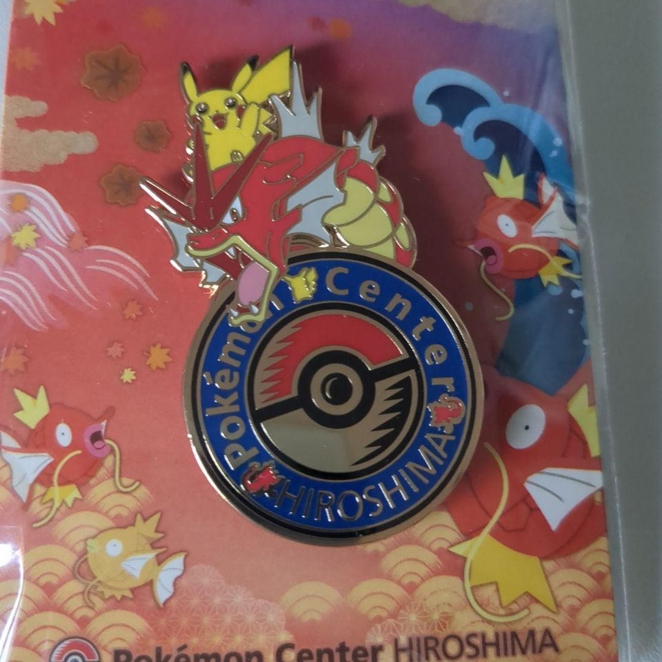 Pokemon Center Hiroshima Limited Logo Wood Pins Pikachu & Red Gyarados ...