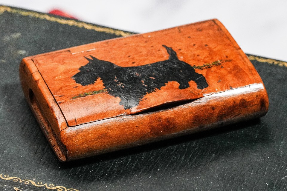 Fantastic Antique Handmade Burlwood Snuff Box Hand Painted Scottish ...