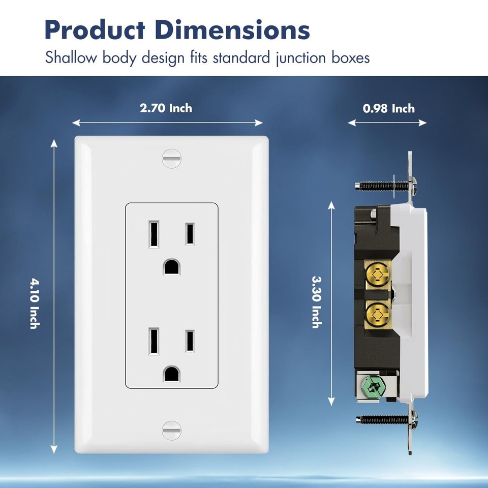 10Pack Outlet Socket, Decora Duplex Receptacle 15 A, 125 V, Non-Tamper ...