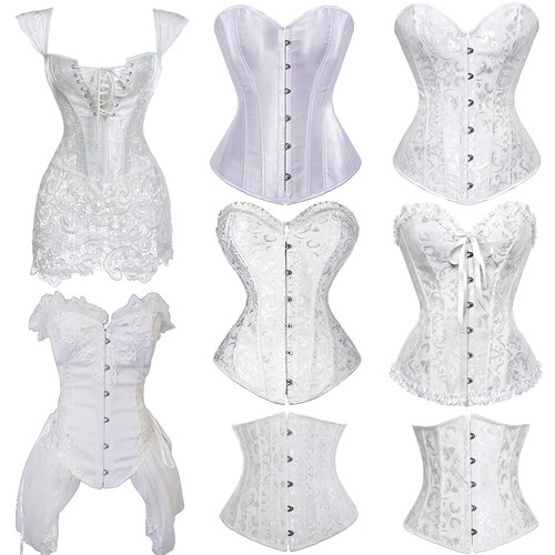 Women White Basque Bustier Corset Body Shaper Wedding Dress Lingerie ...
