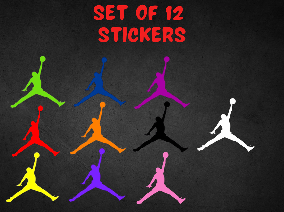 Set of 12 JORDAN jumpman vinyl decal stickers party decal color choice ...
