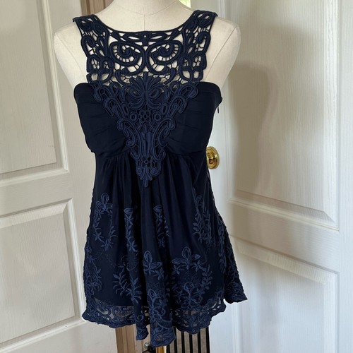Muse for Boston Proper Women's Lace Overlay Crochet Tank Top Navy Blue ...
