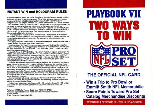 PLAYBOOK VII TWO WAYS TO WIN # CARD PRO SET NFL 1992 | eBay
