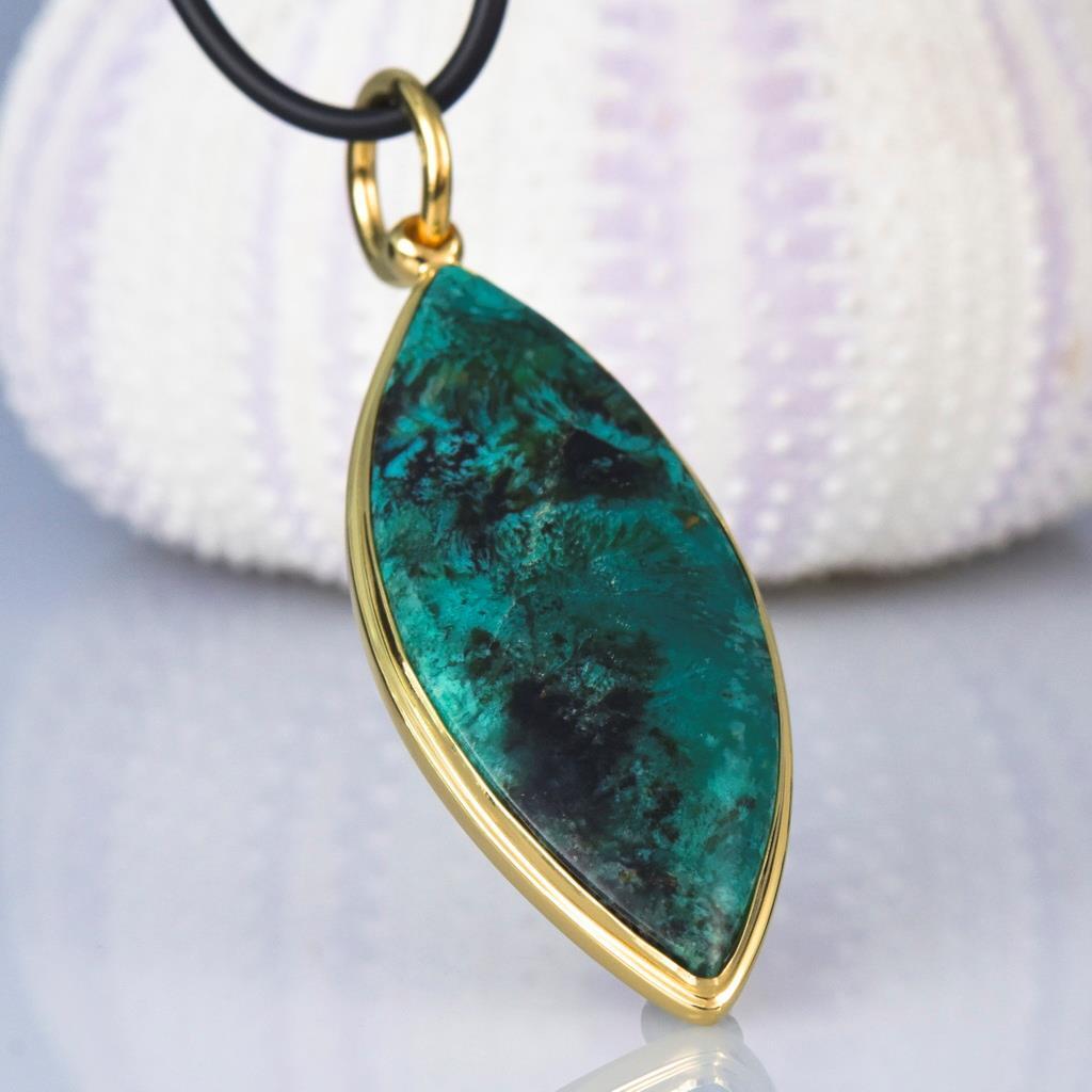 Pendant Gold Vermeil Sterling Gem Silica Chrysocolla Bacan Gem Cabochon ...
