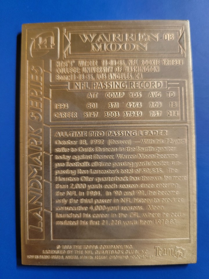 Warren Moon 1995 TOPPS FINEST LANDMARK SERIES #14 MINNESOTA VIKINGS! | eBay