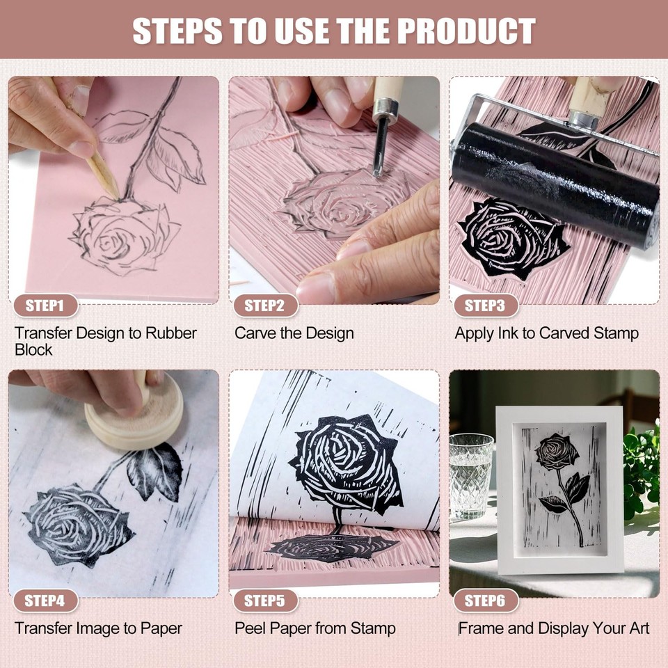 Linoleum Blocks for Printmaking Supplies - 6PCS 4”x6”Rubber Linocut ...