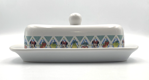 VINTAGE DISNEY Minnie Mouse Covered Butter Dish Cherries Apples Pears ...
