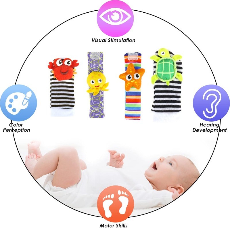 Baby Rattle Socks and Wrist Rattles Set 0-12 Months Soft Sensory Toys ...