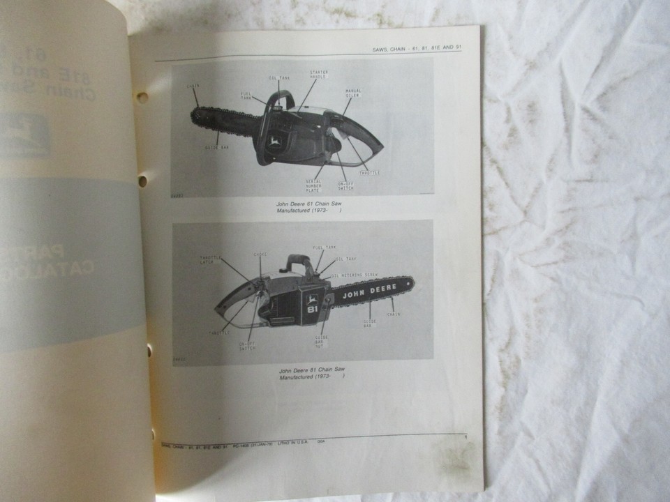1979 John Deere 61 81 81E 91 chain saw parts catalog manual PC-1408 | eBay