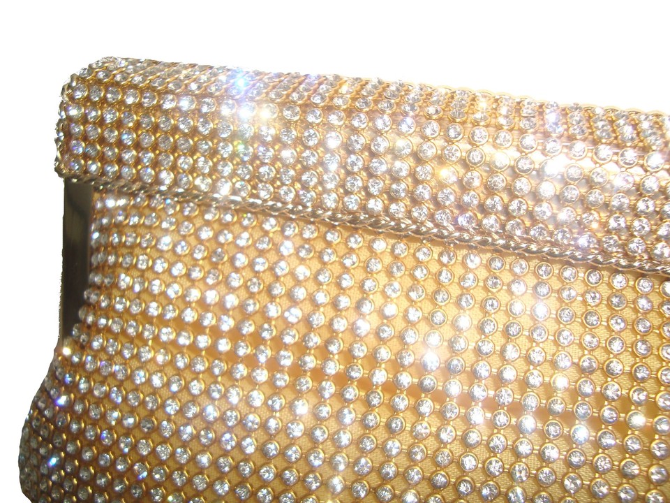Gold Bling Diamond Crystal Diamante Evening bag Clutch Purse Bride ...