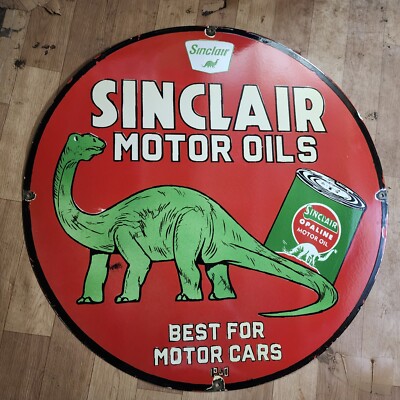 SINCLAIR MOTOR OILS PORCELAIN ENAMEL SIGN 30 INCHES ROUND | eBay