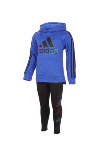 NEW Adidas Girls 2 pc Outfit Set Hoodie & Leggings Blue & Black Size 4T ...