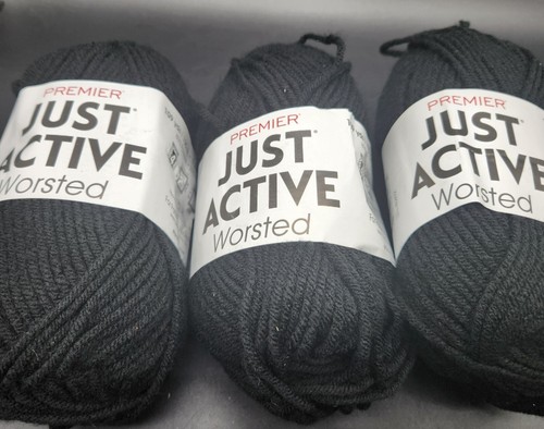 Premier Just Active Yarn Black Lot Of 3 Skeins 1.76oz Each Medium Worst ...