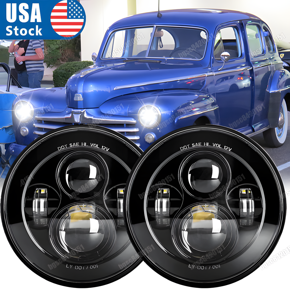 7" Inch Round LED Headlights DRL Angel Eyes Pair For Ford Deluxe 1939 ...
