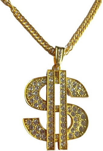 Rhinestone Gold Plated Dollar Sign Necklace Chain, Bling Hip Hop Money ...