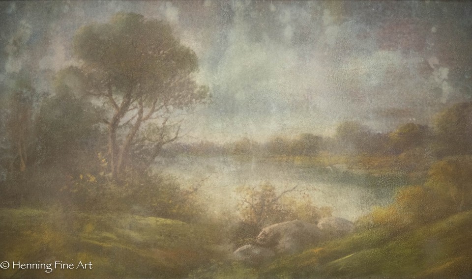 Beautiful Antique Landscape Painting Classical Depiction Lake with ...
