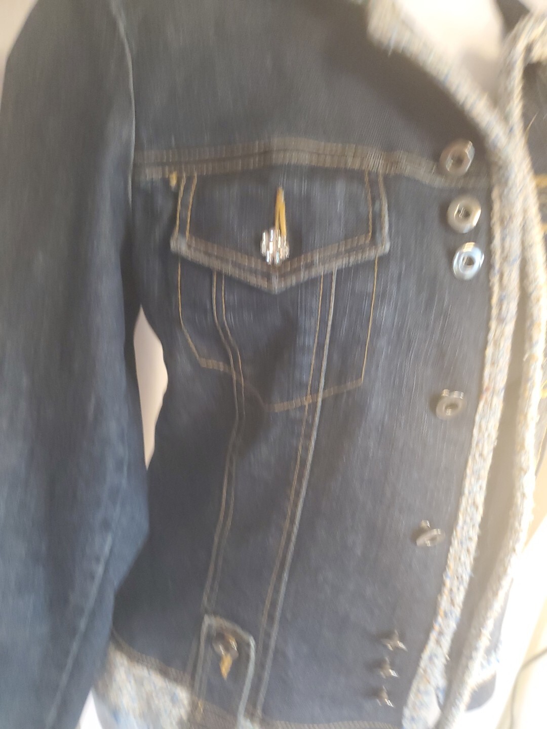 Cache Denim Jacket Rhinestone Buttons Lined Boucle T… - Gem