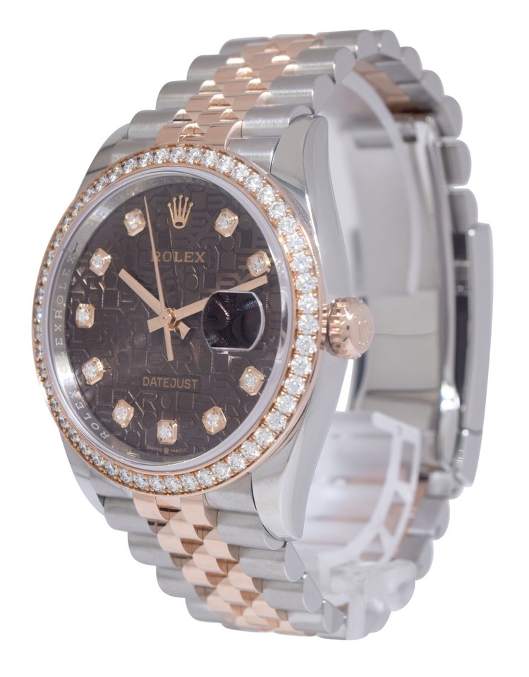 Rolex Datejust 36 18k Rose Gold/Steel Jubilee Chocolate Diamond Watch ...