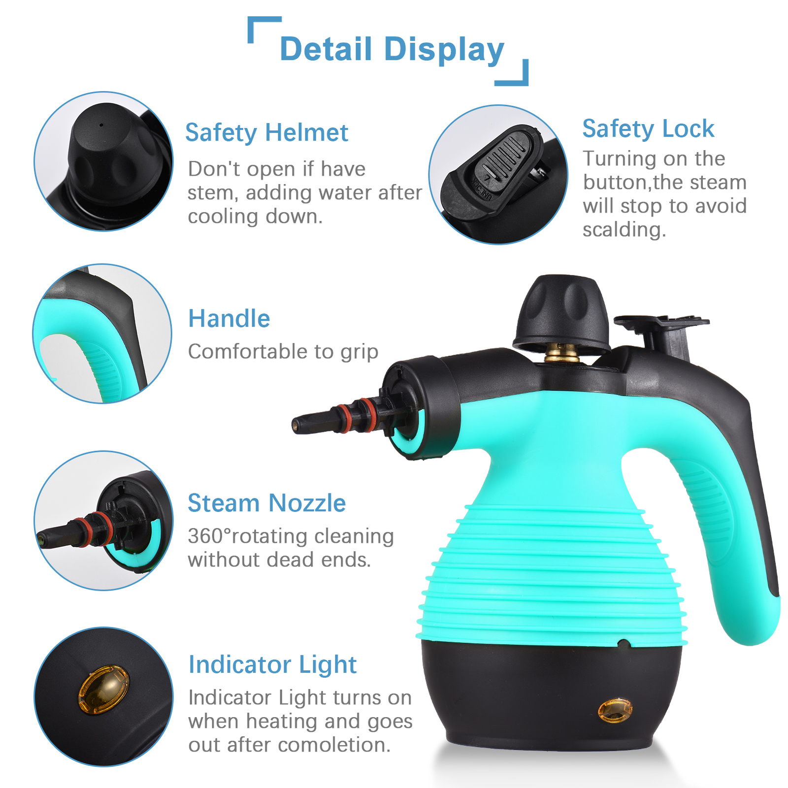 1050W Portable Handheld Steam Cleaner High Temperature Pressurized ...