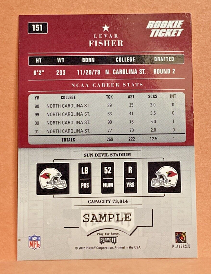 2002 Playoff Contenders LEVAR FISHER Sample Silver RC Card #151 ...