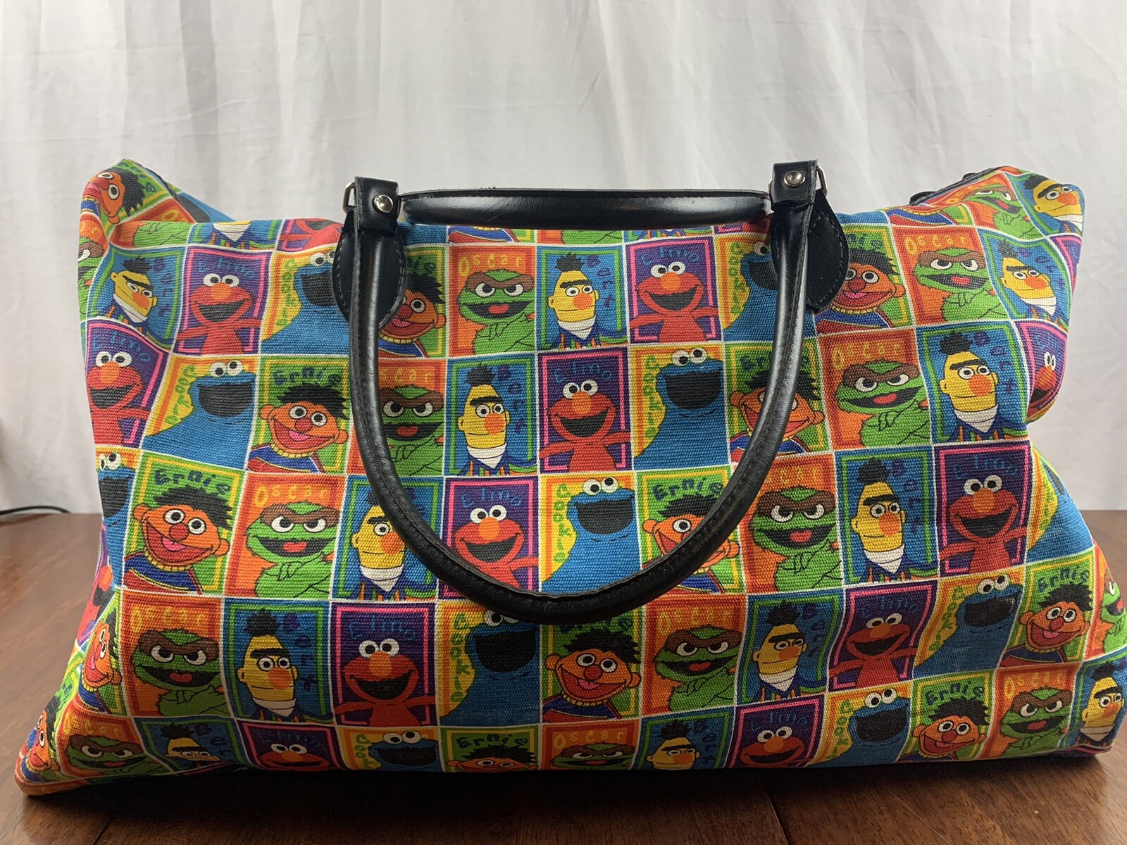 Vtg Sesame Street 80’s Canvas Large Bag Elmo Cookie Monster Oscar Bert ...
