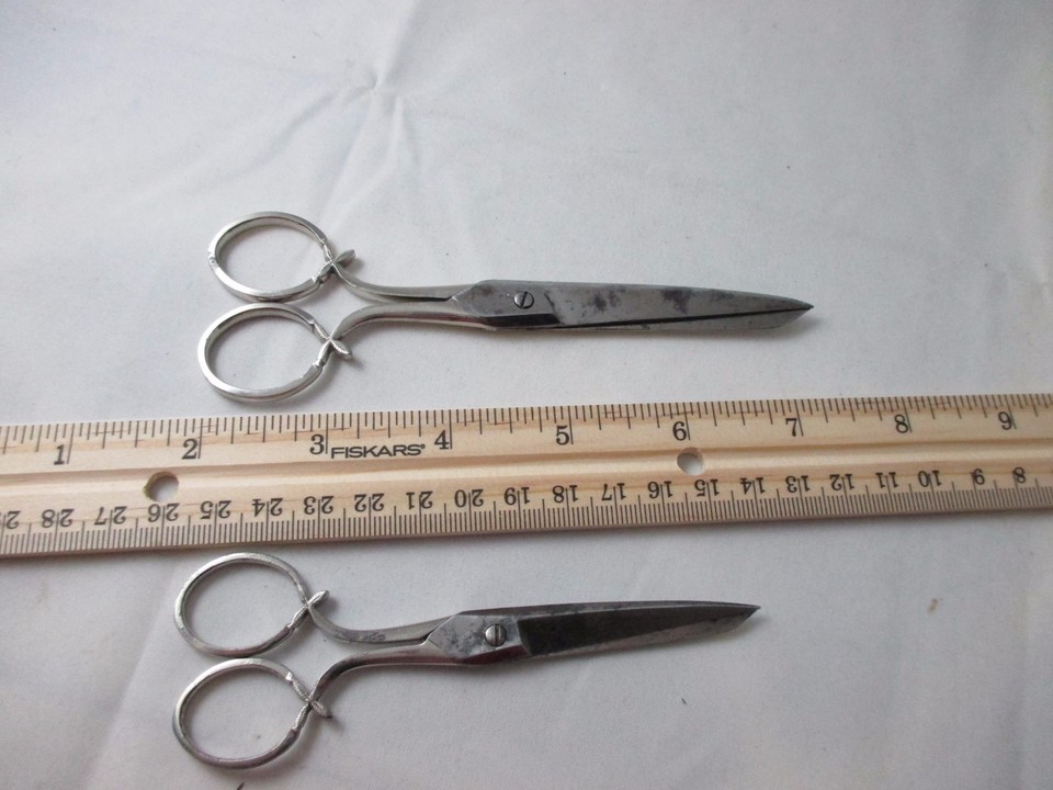 Set of 2 Produx Sheffield SCISSORS in Blue Leather SHEATH ; ANTIQUE ...