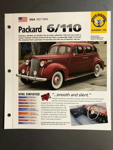1939 - 1943 Packard 6/110 IMP Hot Cars Spec Sheet Folder Brochure ...
