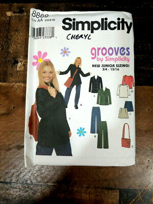 Simplicity Groove Pattern 8869 Junior 3/4-15/16 Jacket Pants Skirt Bag ...