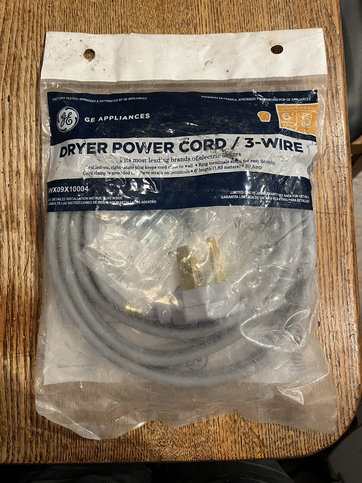 GE 3 Prong Universal Electric Dryer Power Cord 6 foot, 3 wire, 30 amp ...