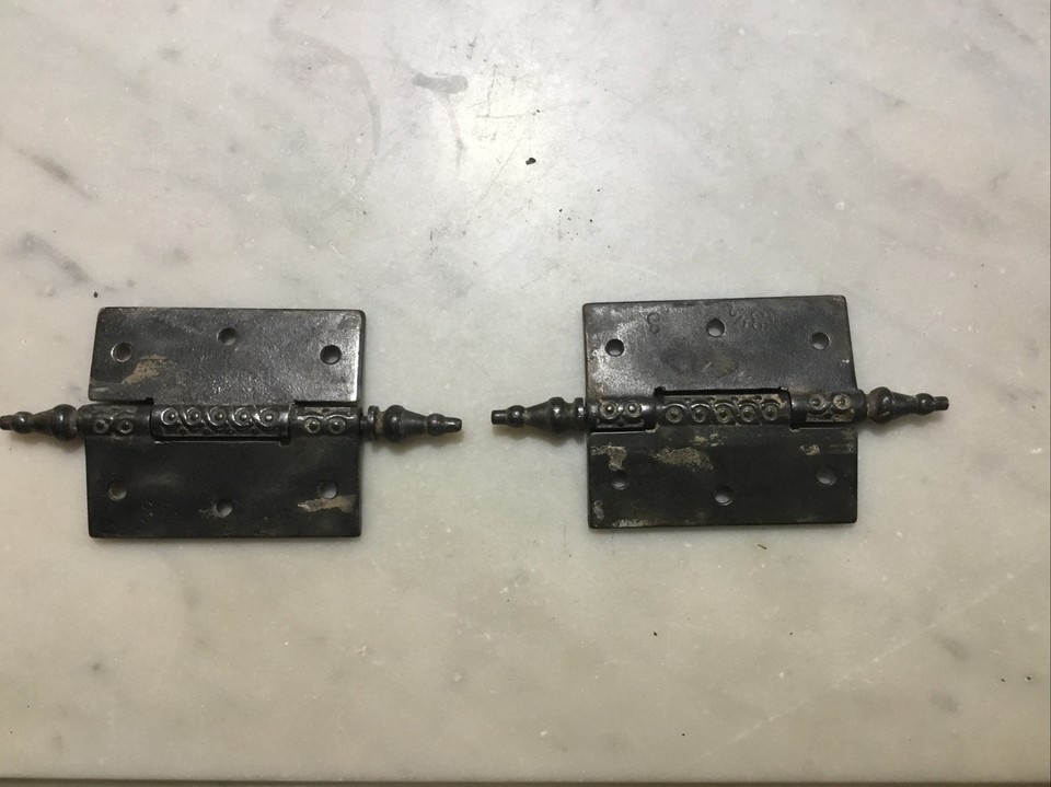 Antique Pair Cast Steel Ornate Door Hinges Fancy Steeple Pins | eBay