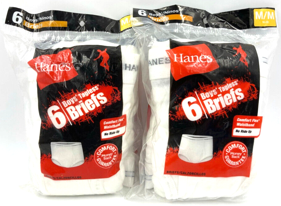 12 Pack Hanes Boy's Niño's Briefs Sz M (M) 10-12-Tagless-Comfort Flex ...