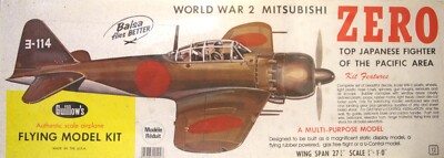 Vtg. Guillow's Balsa WW II Japanese Mitsubishi Zero w/ 27" Wingspan New ...