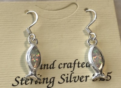 Sterling Silver Real White Opal Christian Fish Symbol Drop Earrings 1 ...