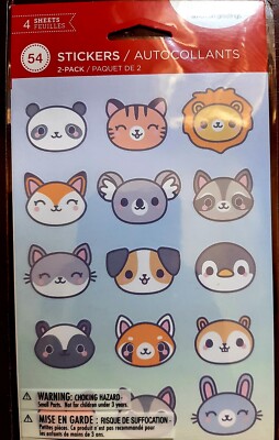 54 Animal Head Stickers- 4 Sheets- American Greetings | eBay