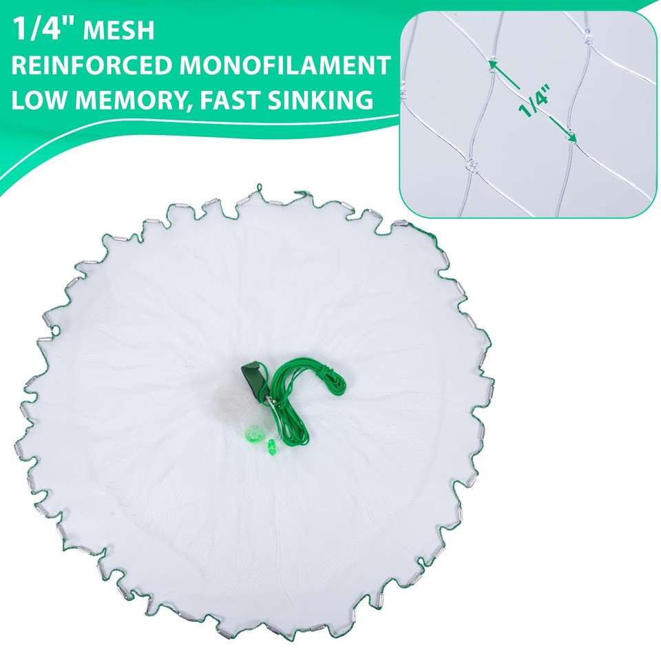 American Fishing Cast Net Saltwater Freshwater, 3/8inch 1/4in Mesh Size ...