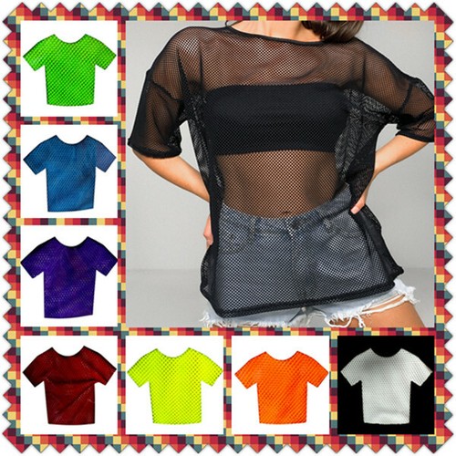 Fishnet Top Fish Net T-shirt 80S 70S mesh Short Sleeve Party Costume ...