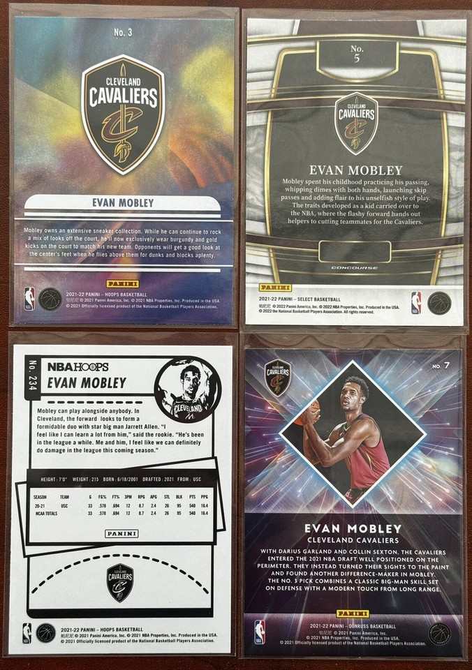 EVAN MOBLEY 2021-22 Panini Donruss NBA Hoops 4x Card Lot: RC Rookie ...