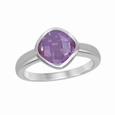 Sterling Silver Square Gemstone Ring - Amethyst | eBay