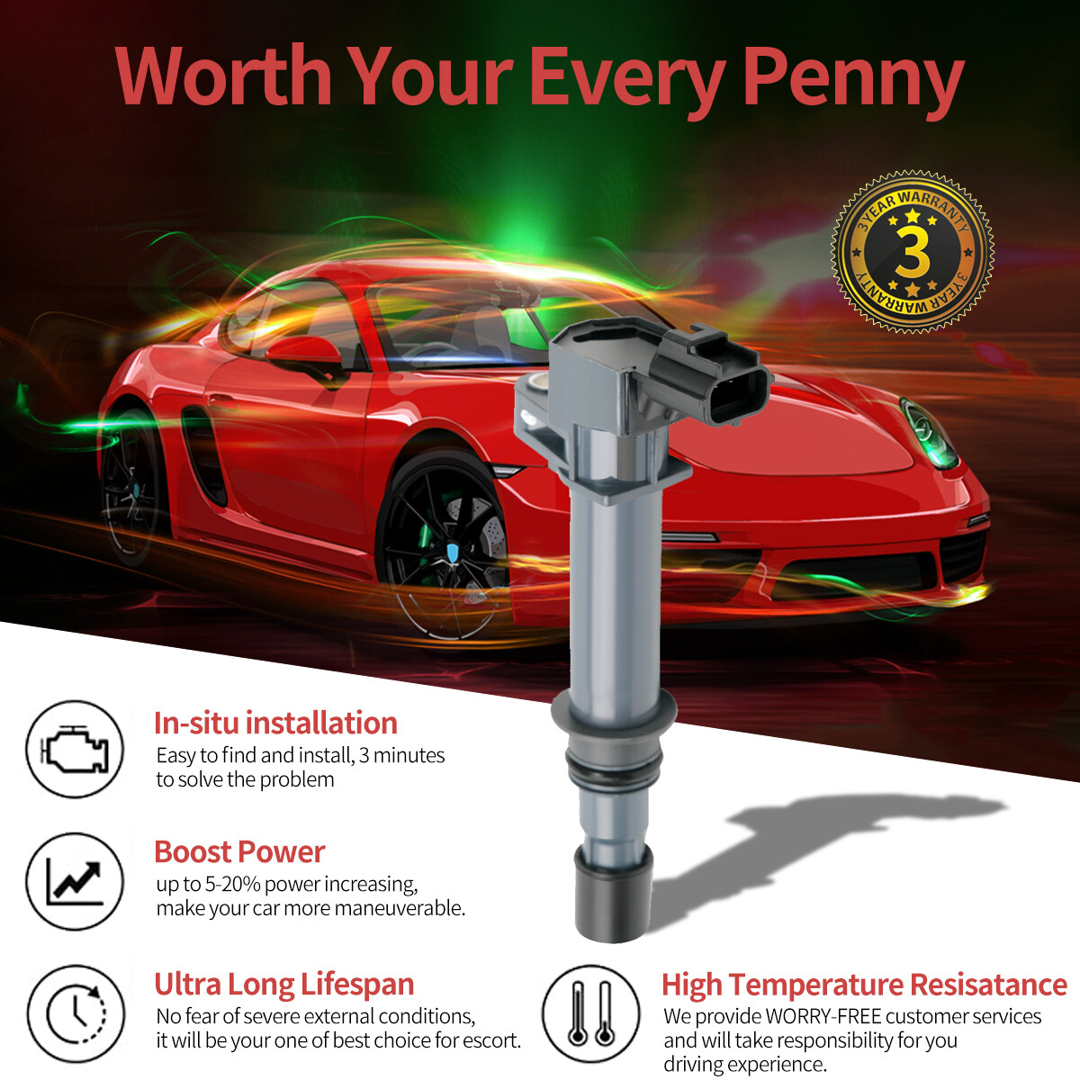 Pack of 8 Ignition Coils for Dodge Jeep Mitsubishi V6 3.7L V8 4.7L ...