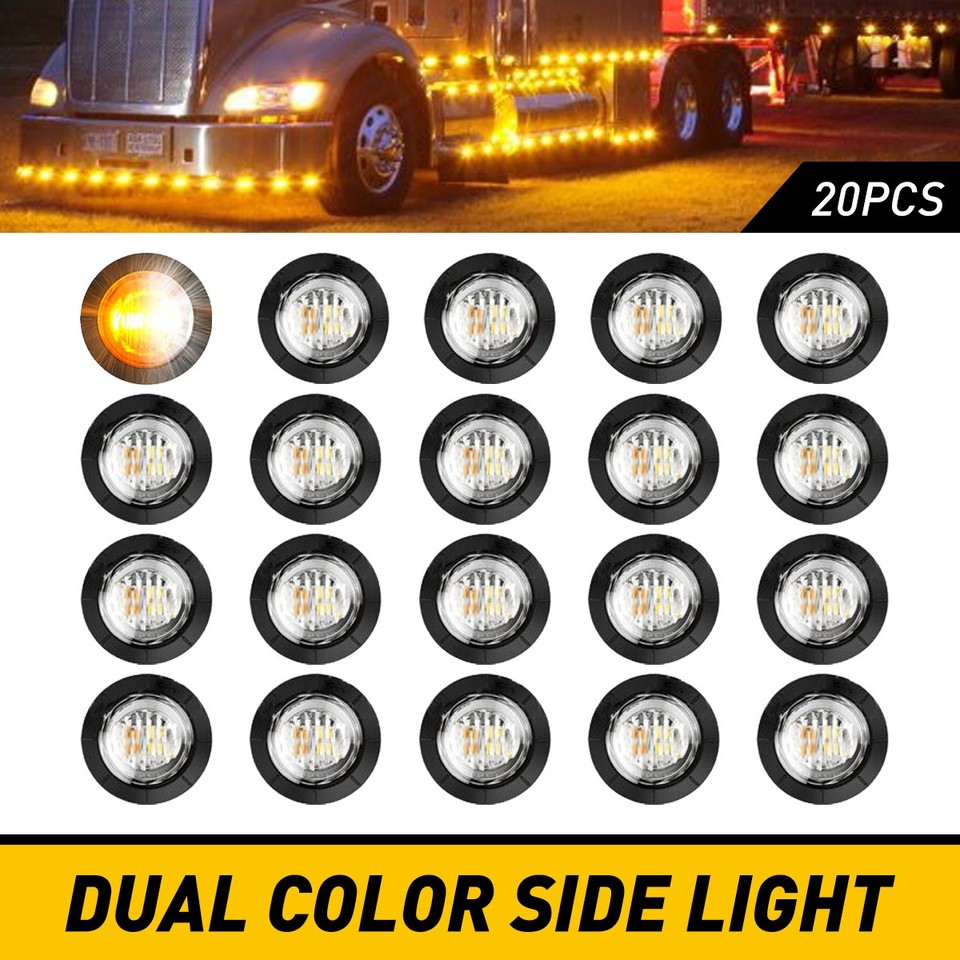 20x 12V Amber White LED Marker Side Lights Truck Trailer Round Bullet ...
