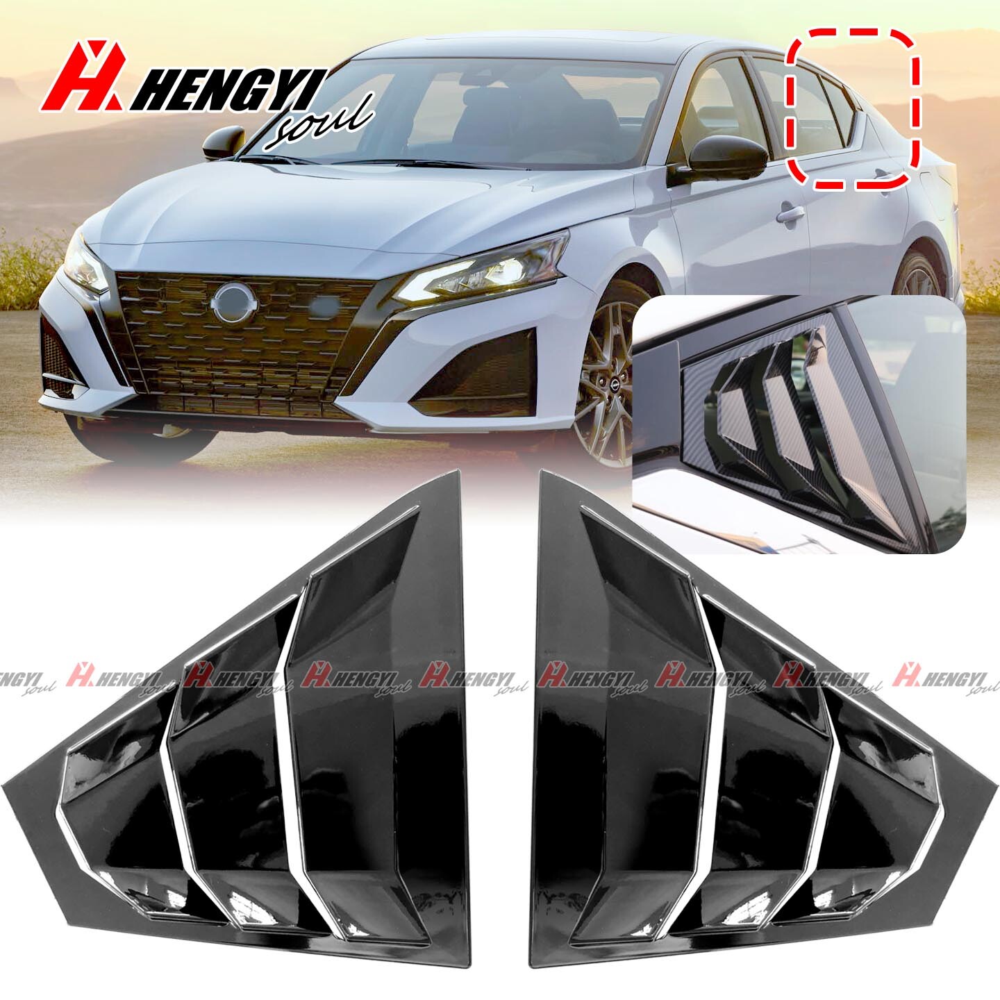 Gloss Black Side Rear Window Louver Shutter Cover Trim For Nissan ...