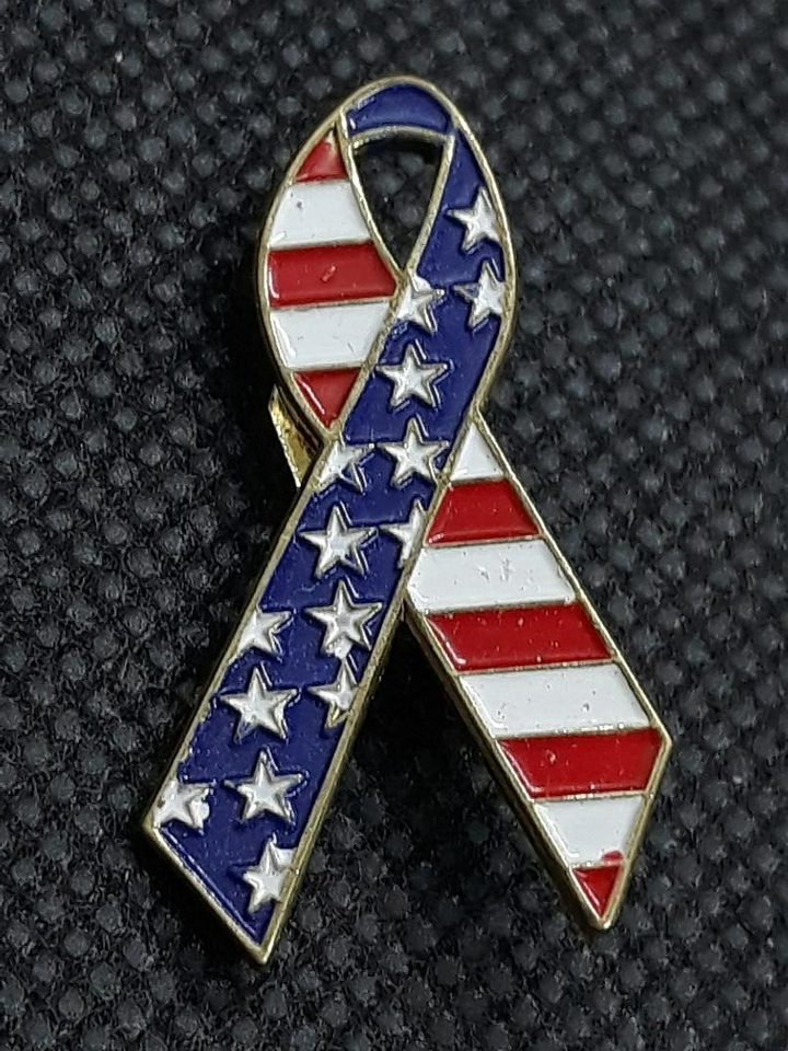 VTG PATRIOTIC AMERICAN FLAG STARS & STRIPES AWARENESS RIBBON ENAMEL PIN ...