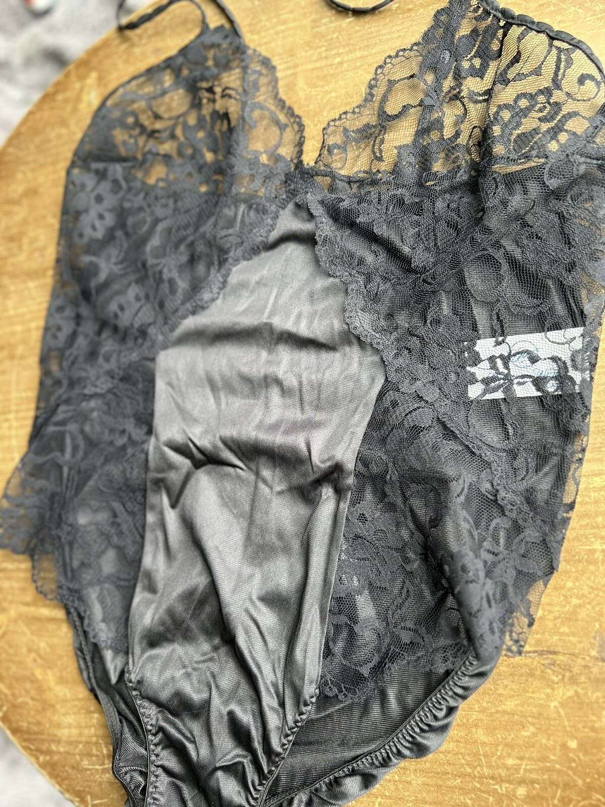 Vintage UNDERCOVER WEAR Black Lace Nylon Semi Sheer T… - Gem