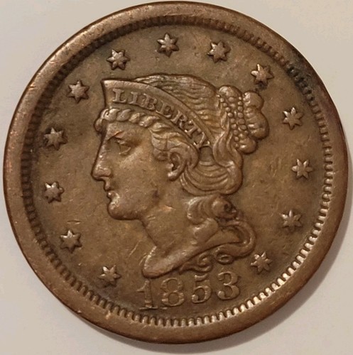 1853 Braided Hair Large Cent Copper Penny, XF+ Condition! | eBay