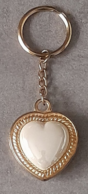 Gold Toned White Heart Shape Keychain 9 cm Long | eBay